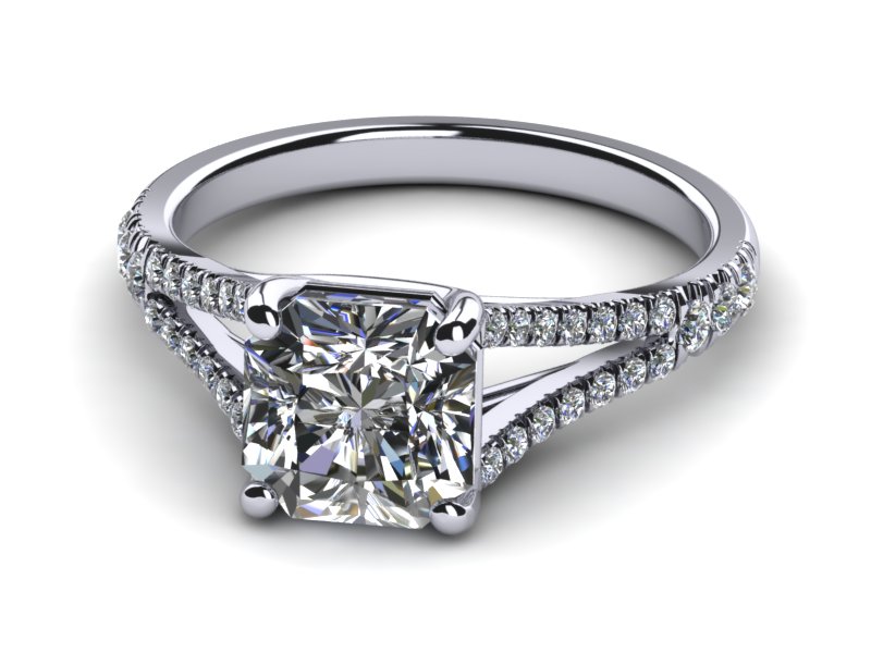 Platinum Round Diamond Radiant Split Shank Diamond Rail