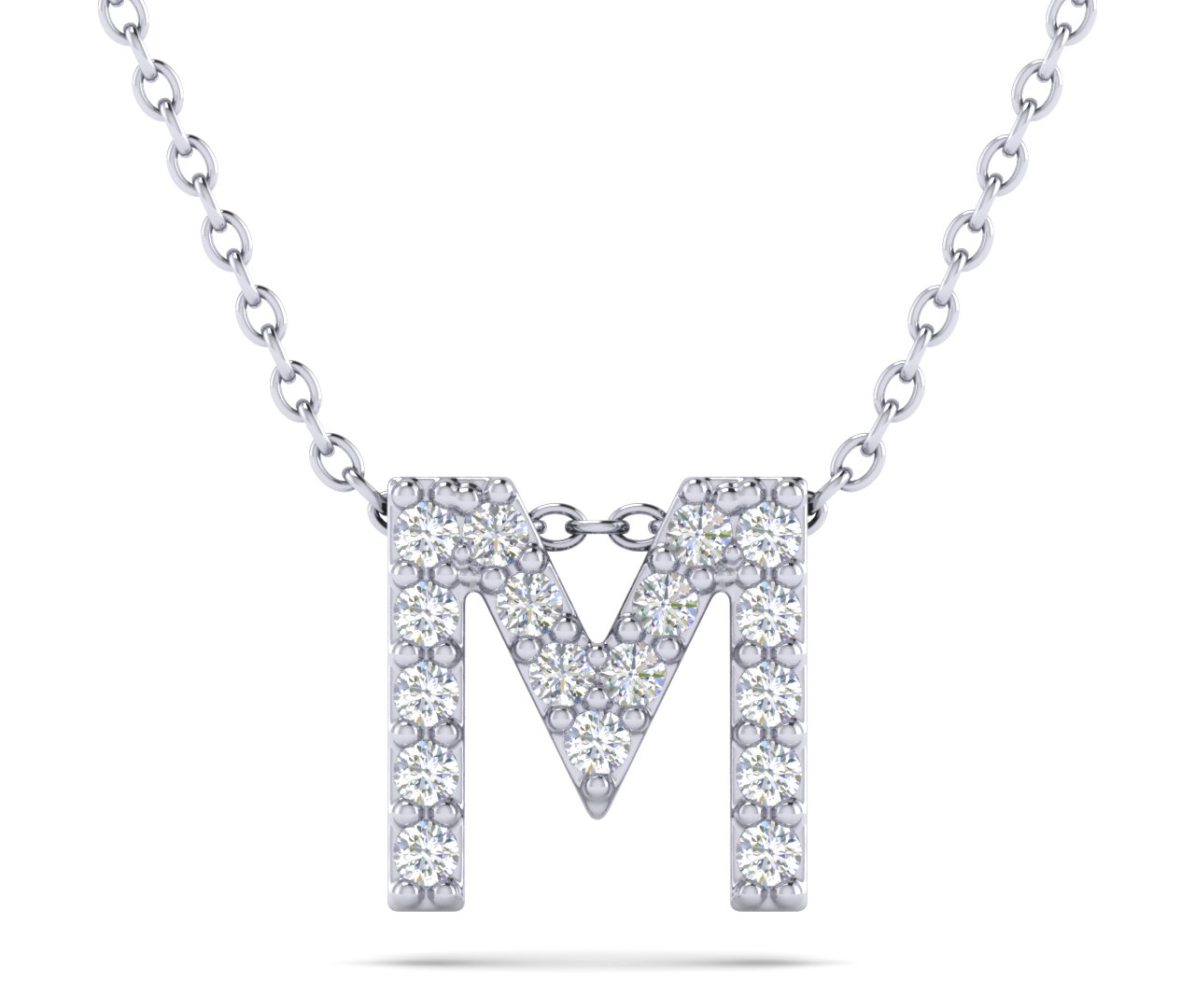 18K White Gold Diamond Letter M Necklace
